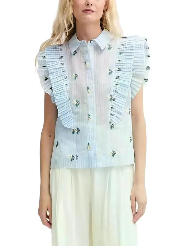 Munthe Pleated-ruffle Shirt - Blue