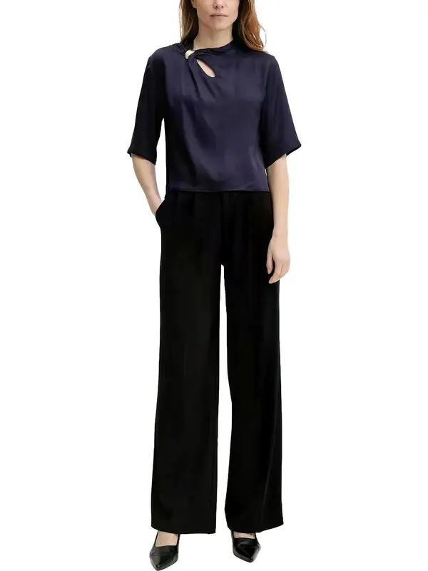 SESSUN Layla Ring-detail Short-sleeve Blouse - Blue