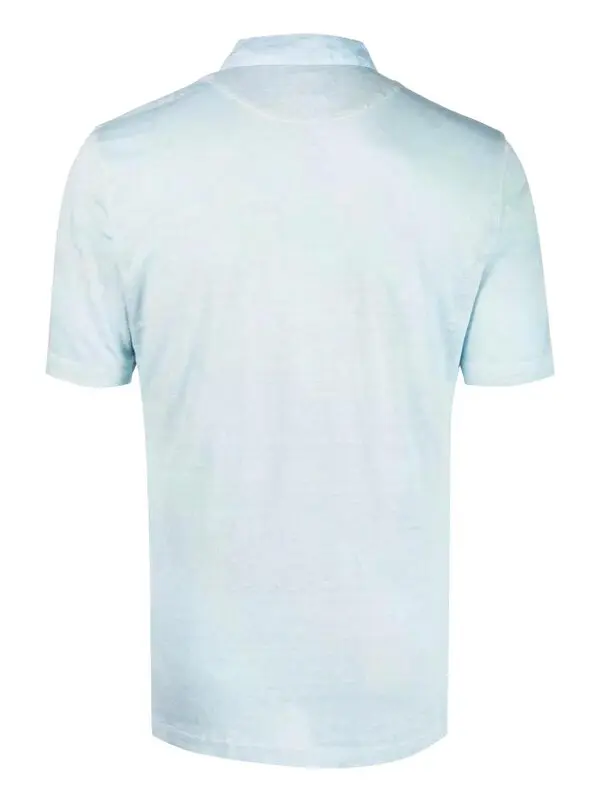 120% Lino Short-sleeve Linen Polo Shirt - Blue