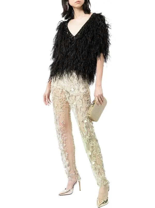 Jenny Packham Sequined Tapered Trousers - Neutrals
