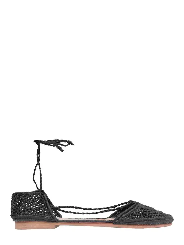 SLO_HAND_MADE Lace-up Ballet Flats With Scalloped Trim - Black