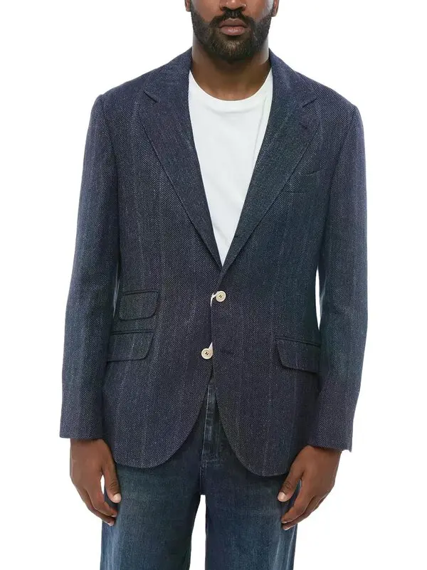 Brunello Cucinelli Single-breasted Linen Blazer - Blue