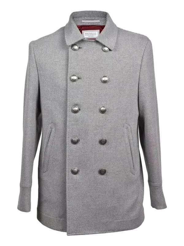 Brunello Cucinelli Herringbone Double-breasted Jacket - Grey