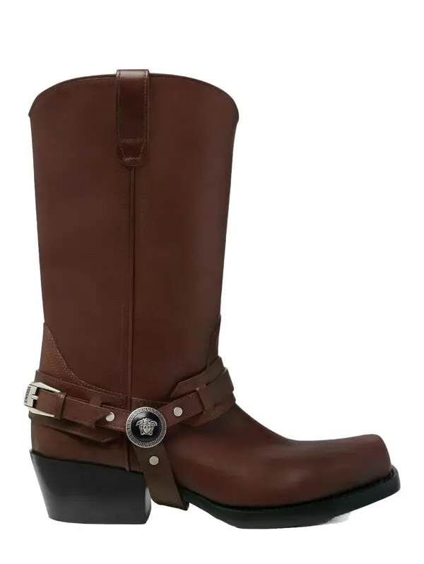 Versace Dana Leather Cowboy Boots - Brown