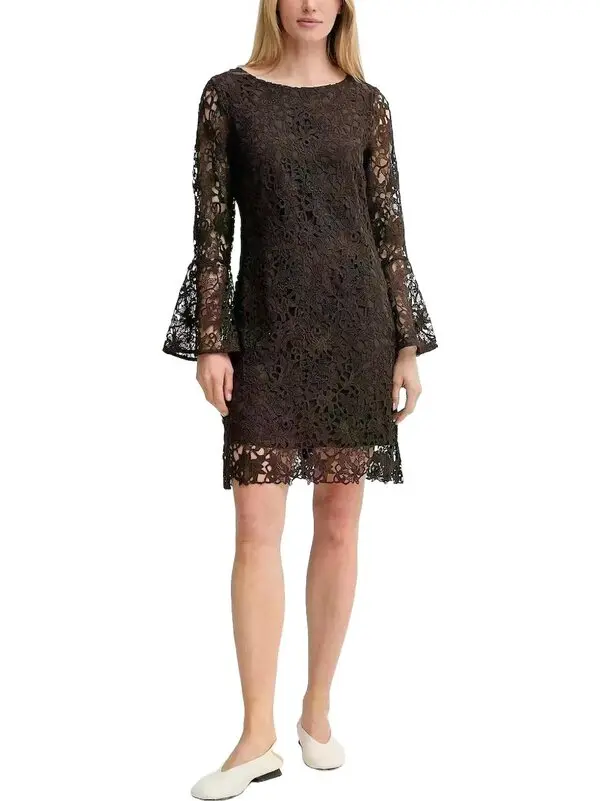 BRUUNS BAZAAR Floral Lace Bell Sleeve Mini Dress - Brown