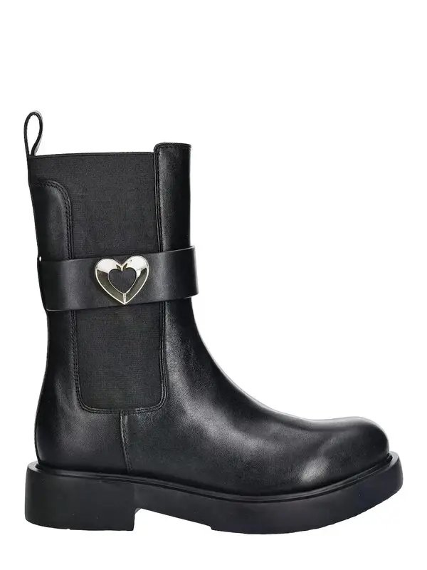 Moschino Leather Ankle Boots With Heart Detail - Black