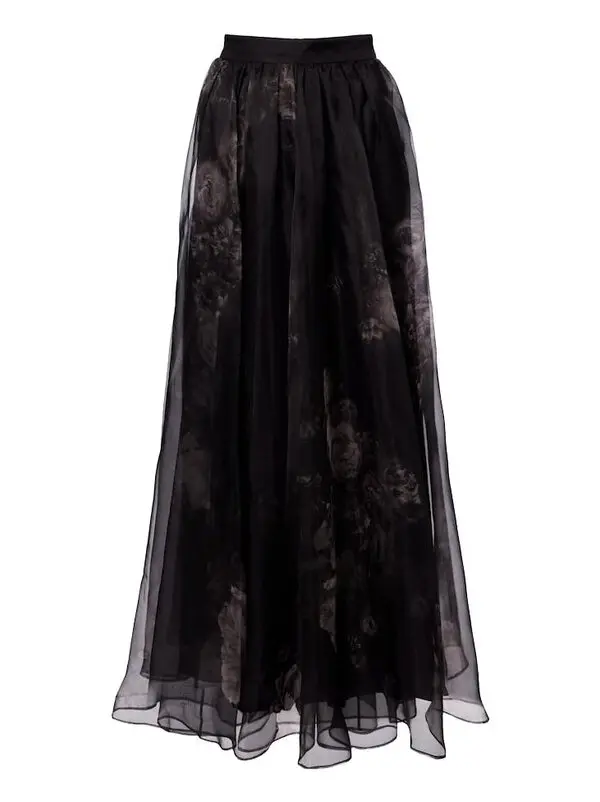 Zimmermann Hypnotic Floral Silk Organza Maxi Skirt - Black