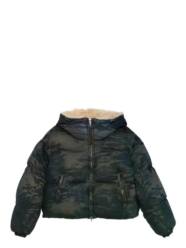 DIESEL® Padded Camouflage Jacket With Faux Fur Trim - Blue