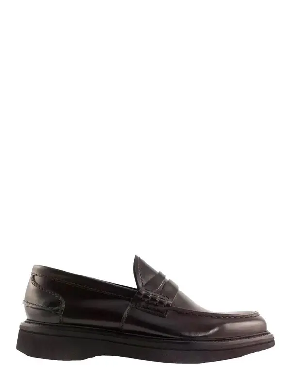 GREEN GEORGE Leather Penny Bar Loafers - Brown