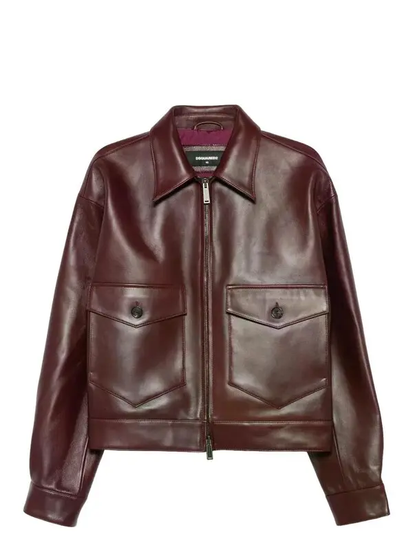 Dsquared2 Burgundy Leather Pocket Jacket - Red