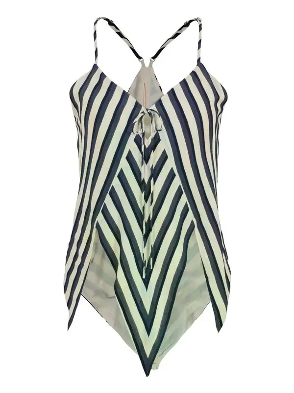Rosie Assoulin V-neck Spaghetti Strap Chevron Top - Neutrals
