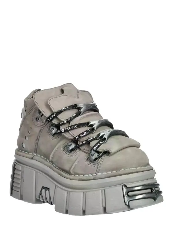 NEW ROCK Light Beige Leather Platform Lace-up Sneakers - Neutrals