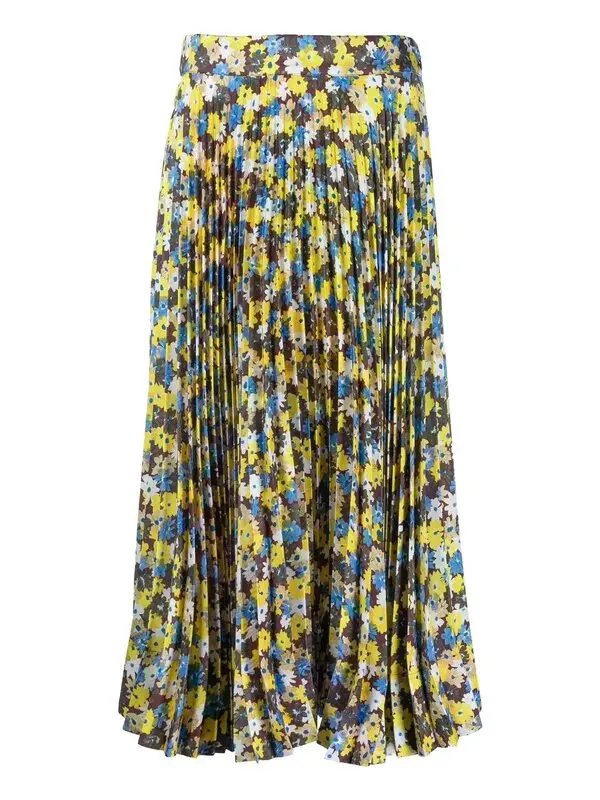 Plan C Twill Daisy Bouquet Print Skirt - Brown
