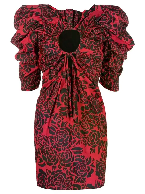 Philosophy Di Lorenzo Serafini Puff-sleeved Floral Print Dress - Red