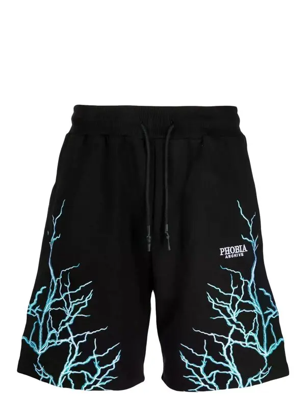 PHOBIA Lightning-embroidered Cotton Shorts - Black