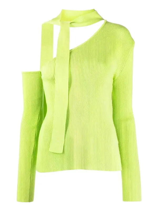 Andersson Bell Ribbed Knit One-shoulder Top With Scarf Detail - Green