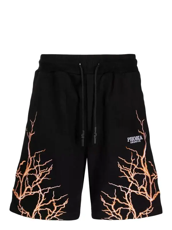 PHOBIA Lightning Embroidered Track Shorts - Black