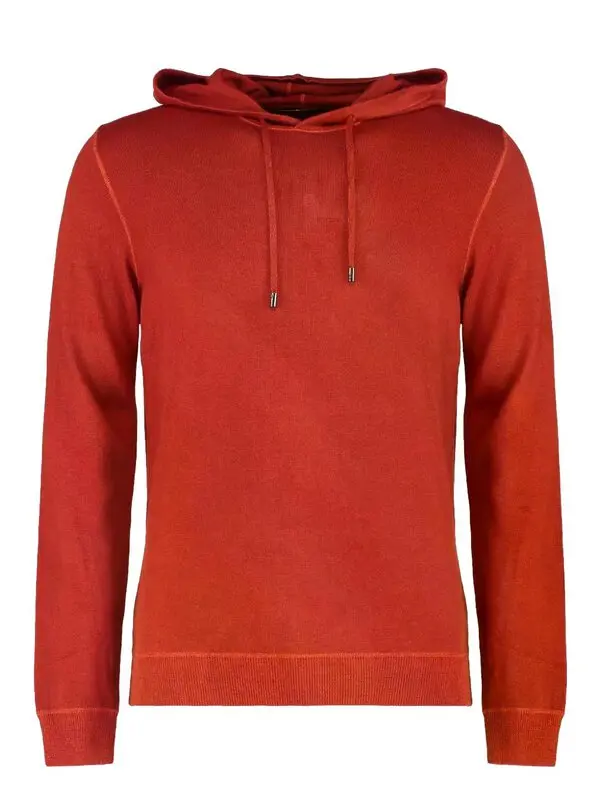 MOORER Ribbed Hooded Sweater With Drawstring - Red
