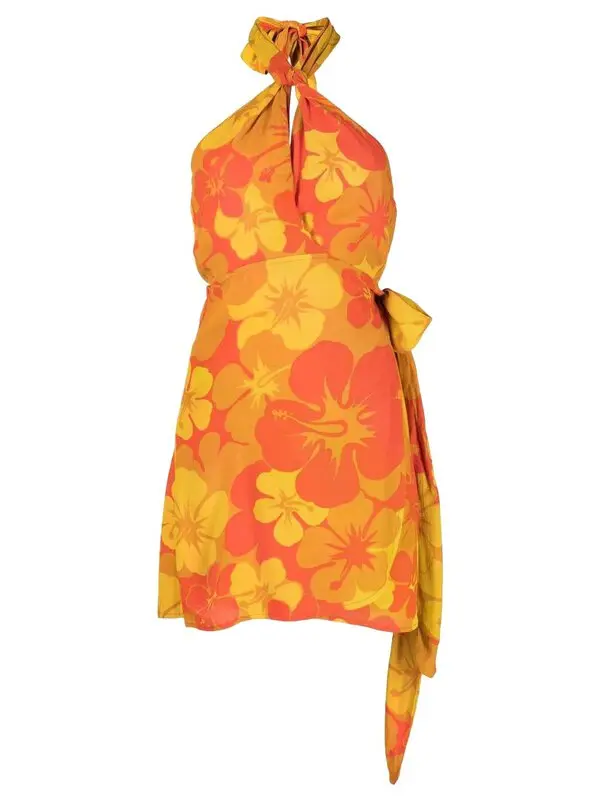 Faithfull The Brand Odette Floral Print Halterneck Mini Dress - Yellow