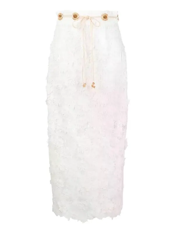 Zimmermann Raie Lace Midi Skirt - White