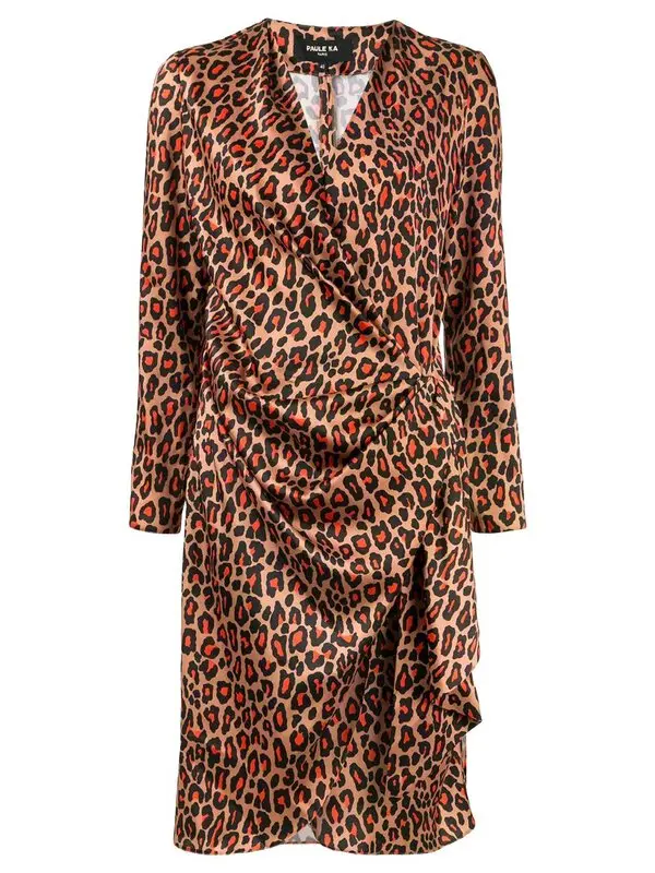 Paule Ka Leopard Print Wrap Dress - Brown