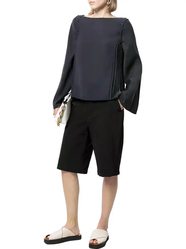 ADEAM Peony Crepe Top With Pleat Detailing - Blue