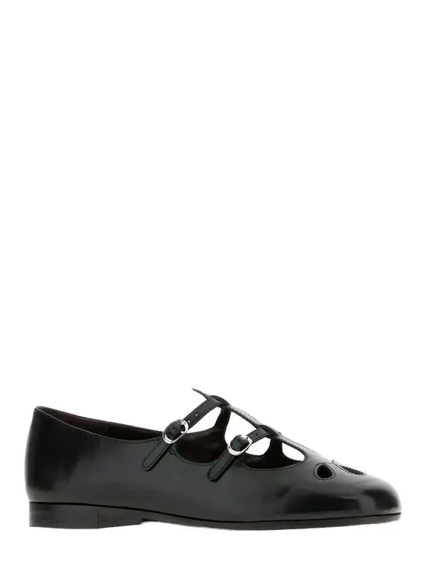 Tory Burch Leather Buckle Flat Pumps - Black