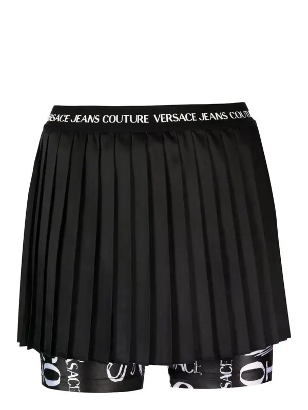 Versace Logo Waistband Pleated Skorts - Black