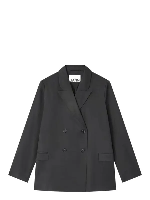 GANNI Calendered Double-breasted Blazer - Grey