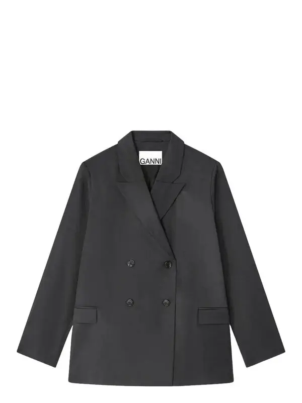 GANNI Calendered Double-breasted Blazer - Grey