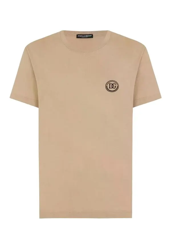 Dolce & Gabbana Crew-neck Embroidered-logo T-shirt - Neutrals