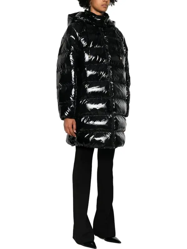 Pinko Hooded Quilted Coat With Zip Fastening - Black