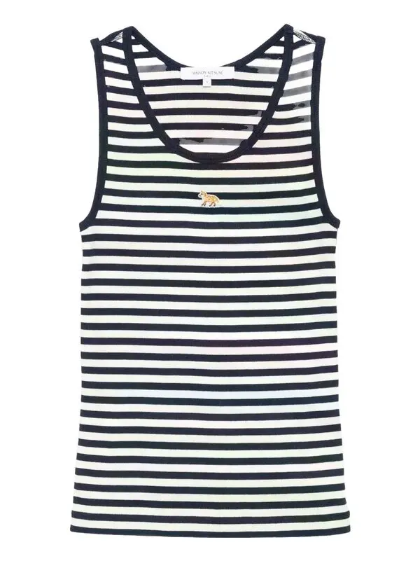 Maison Kitsuné Striped Fox-embroidered Top - Blue
