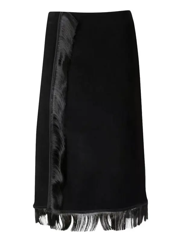 JIL SANDER Fringe Detail Midi Skirt - Black