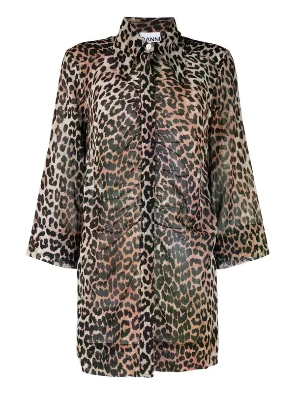 GANNI Leopard Print Shirt - Brown