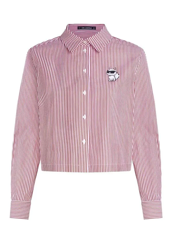 Karl Lagerfeld Striped Cotton Shirt With Embroidered Detail - Red