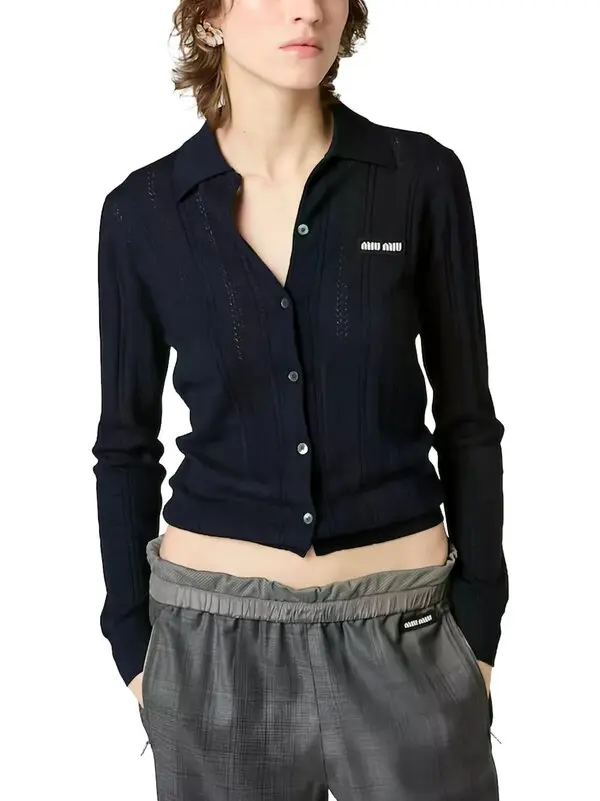 Miu Miu Cashmere Cardigan With Pointelle And Cable Knit - Blue