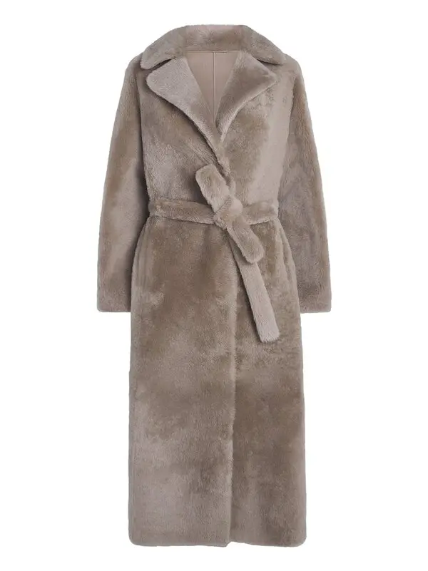 YVES SALOMON Lamb Fur Belted Coat - Black