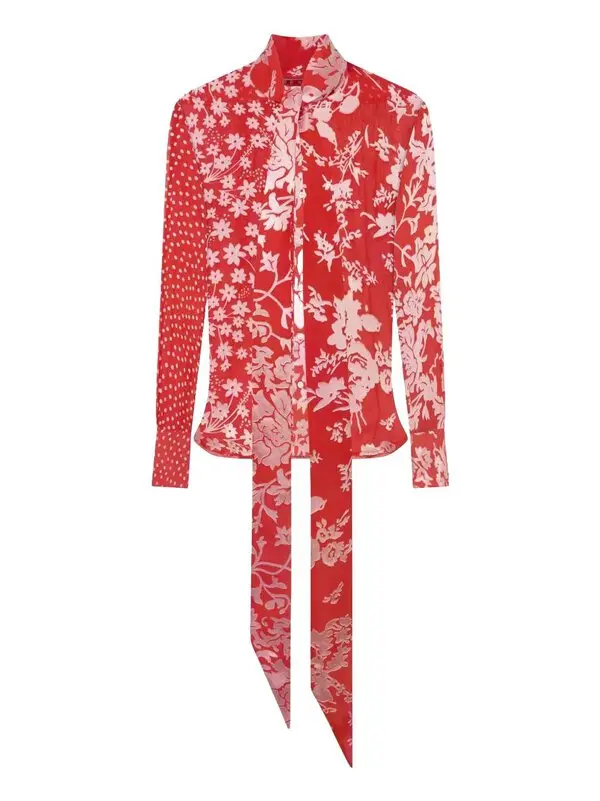 MARINE SERRE Floral Print Tie Neck Blouse - Red