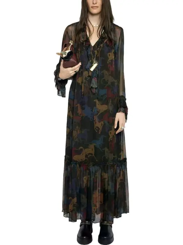 Zadig&Voltaire Ralicel Maxi Dress With Horse Print - Brown