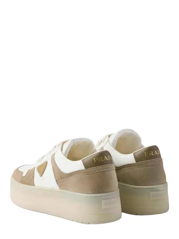 Prada Downtown Suede And Nappa Leather Flatform Sneakers - White