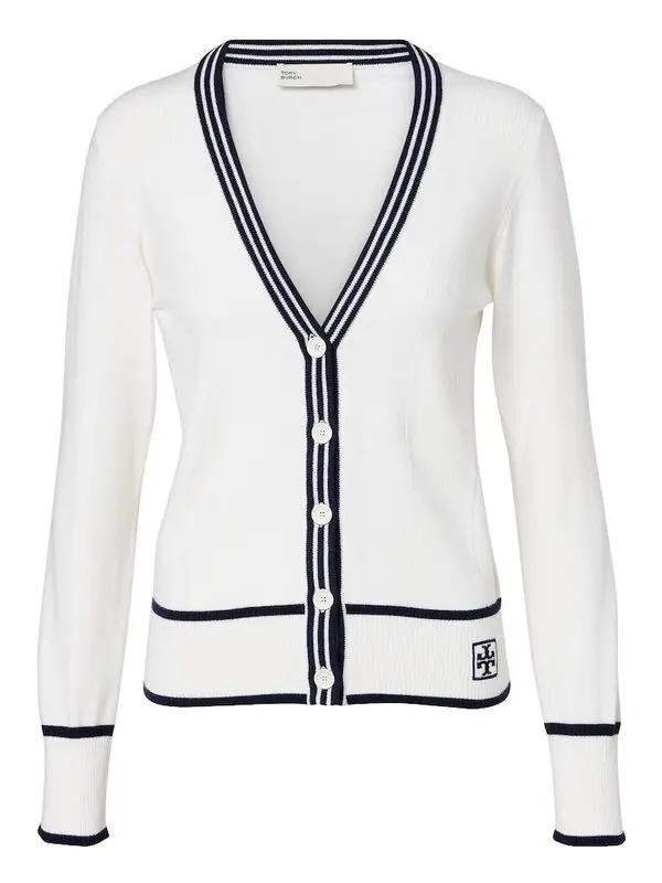 Tory Burch Wool-blend Cardigan With Contrast Trim - White