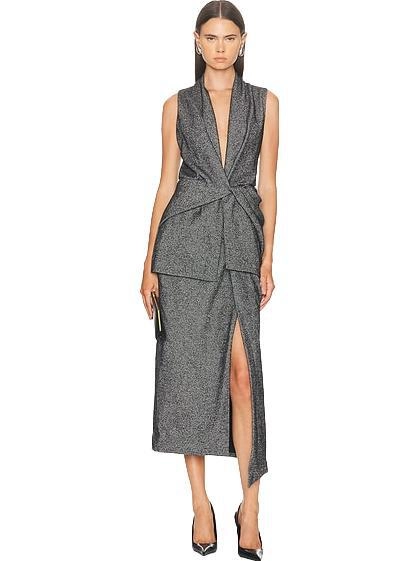Brandon Maxwell Sleeveless Deep V-neck Dress - Graphite