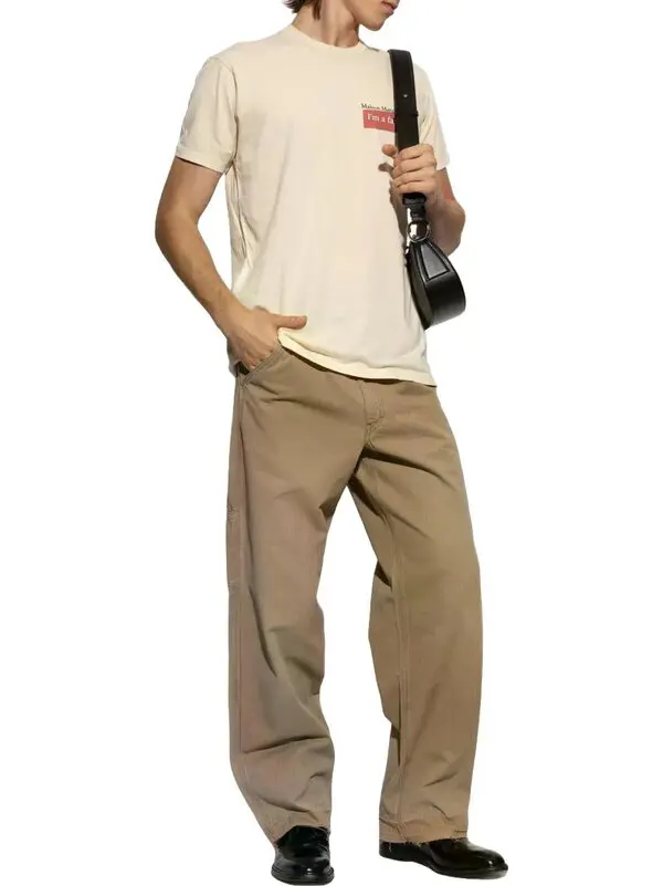 MAISON MARGIELA Herringbone Frayed Hem Trousers - Neutrals