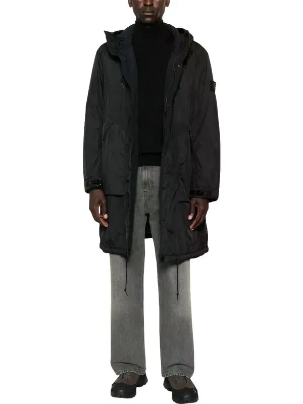 Stone Island Hooded Drawstring Coat - Black