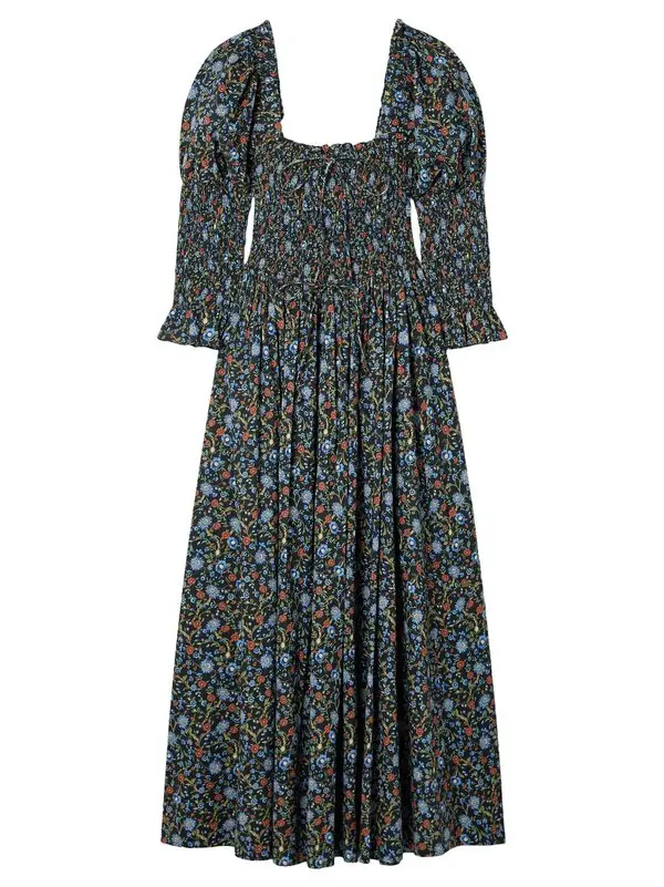 DÔEN Bijou" Shirred Floral-print Organic Cotton-voile Midi Dress - Multi