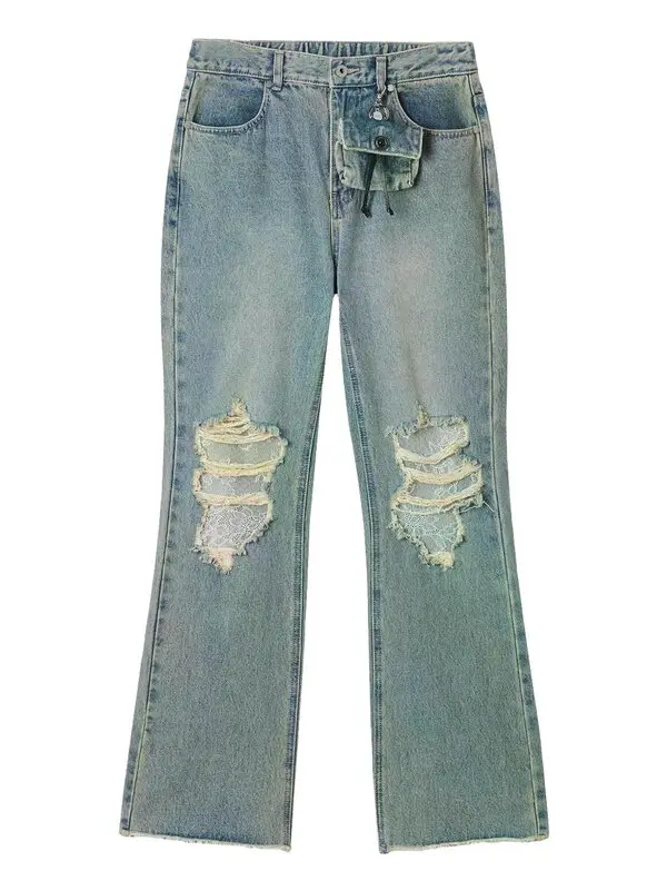 MUSIUM DIV. Lace Insert Frayed Jeans - Blue