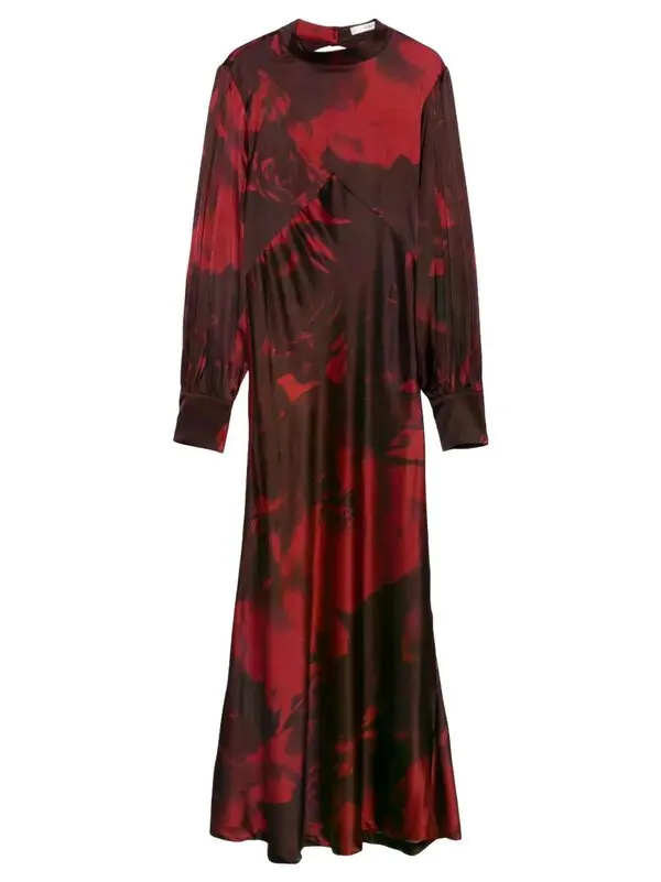 GESTUZ Floral Print High Neck Maxi Dress - Red