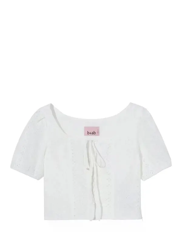 B+AB Eyelet Lace-up Puff Sleeve Top - White