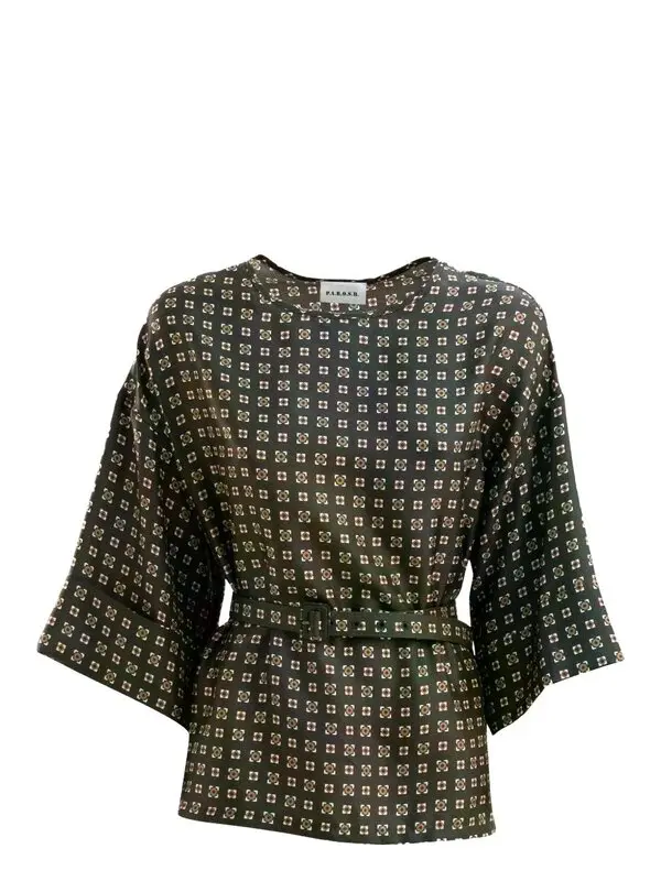 P.a.r.o.s.h Geometric Print Belted Blouse - Black